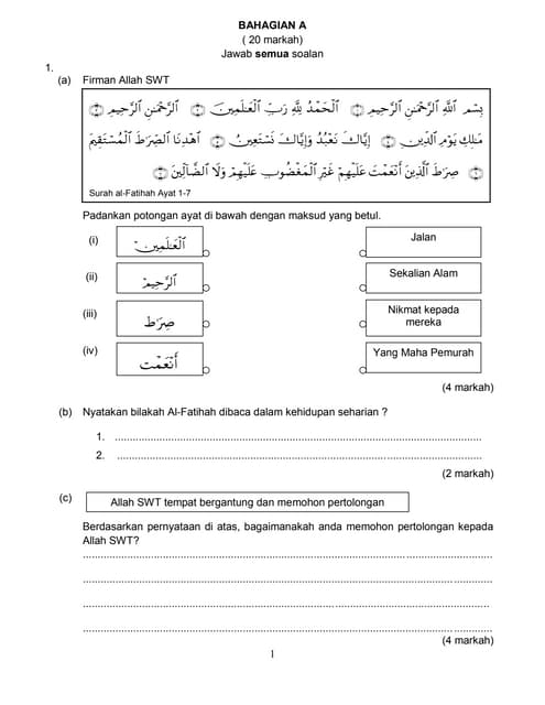 Soalan pendidikan islam tingkatan 1 | DOCX