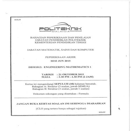 Soalan Peperiksaan Akhir Jun 2015 Pdf