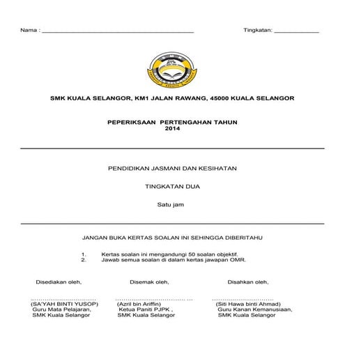 Soalan Pertengahan Tahun Tingkatan 2 Doc