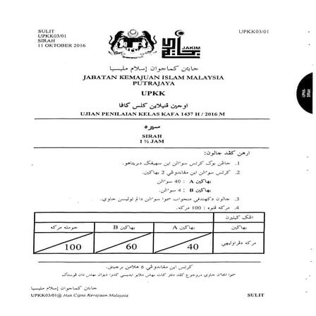 Soalan sebenar upkk sirah 2016 | PDF