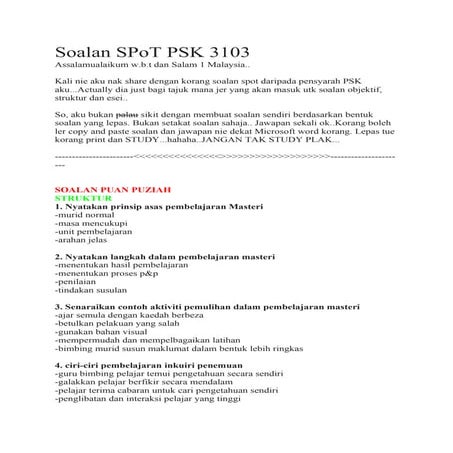 Soalan s po t psk 3103 | PDF