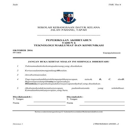 Soalan tmk tahun 6 ppt | DOCX