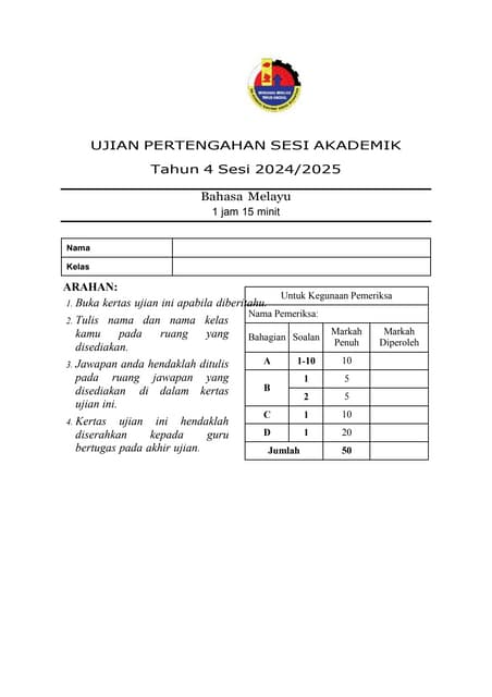 SOALAN PEPERIKSAAN PELAJARAN JAWI TAHUN 4 | PDF