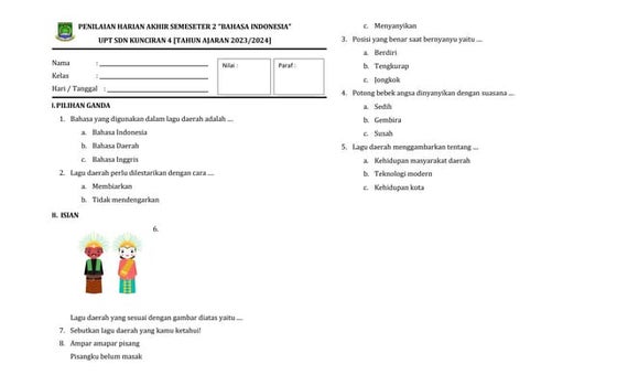 SOAL PAS KELAS 3 TEMA 5 semester 2 tahun ajaran 2023-2024 | PDF