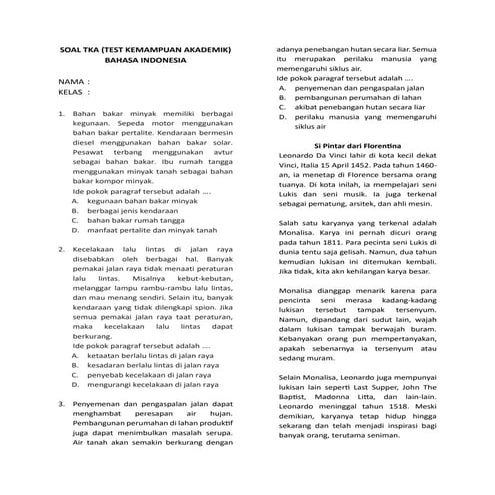 Soal latihan bahasa indonesia untuk TKA LITERASI | PDF
