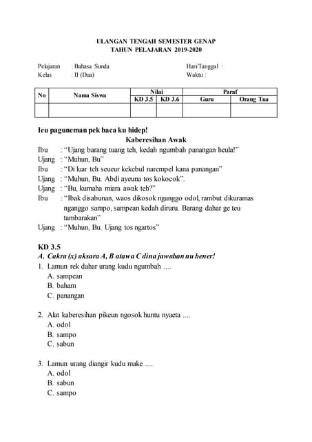 Soal uas pai kelas 2 sd semester 2 dan kunci jawabaan(1) | PDF