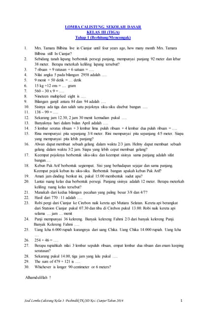 Calistung kelas 2 tahap 1 4 | PDF