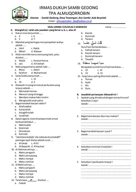 Soal uas pai kelas 2 sd semester 2 dan kunci jawabaan(1) | PDF