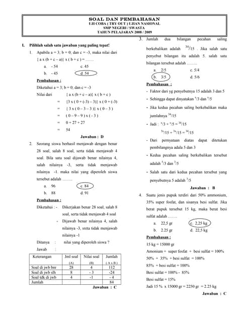 Uts semester 1 matematika kelas 4 tahun pelajaran 2015 2016 | PDF
