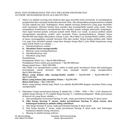 Soal dan pembahasan try out pra ksnk ekonomi 2021 (1) | PDF
