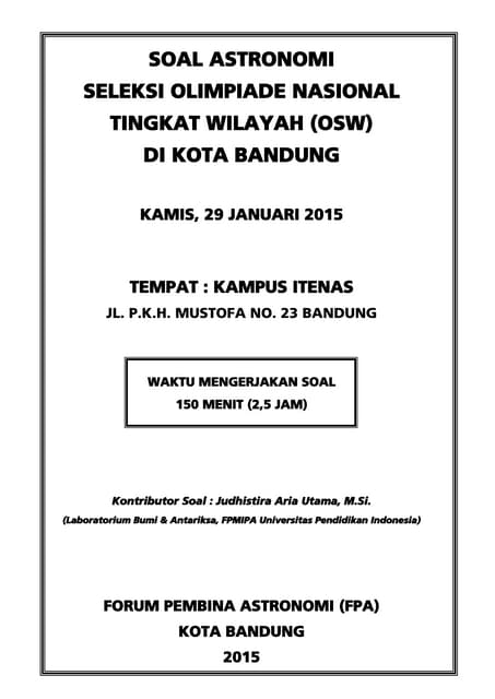 Solusi Soal Olimpiade Astronomi Tingkat Provinsi 2014 | PDF