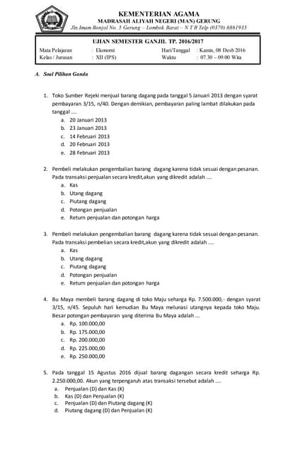 Soal UTS Ganjil Ekonomi XII | PDF