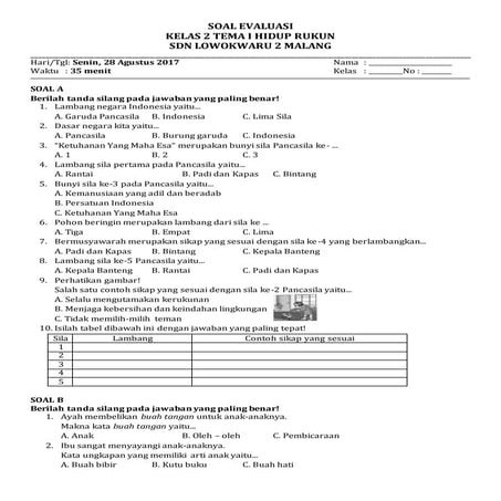 Soal uas pkn kelas 2 semester 1 | DOC