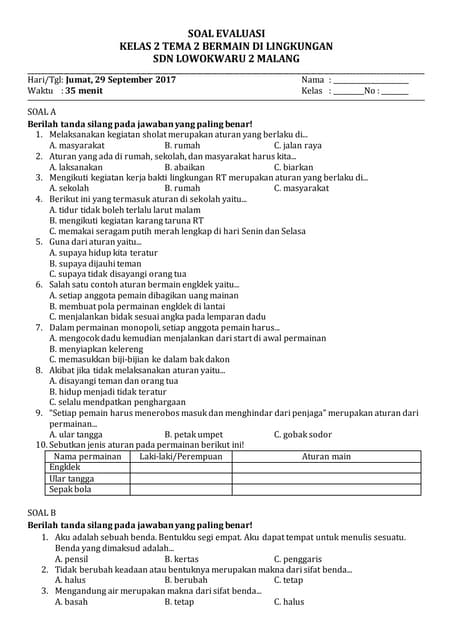 Soal ujian mid semester ganjil 2012 2013 kls 1 dan 2 | PDF