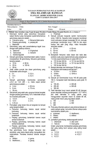 Soal ujian akhir fisika semester ganjil kelas xii ipa | DOC