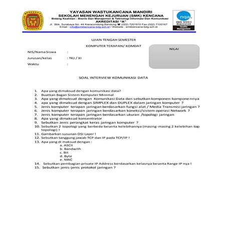 Soal interview komunikasi data | PDF