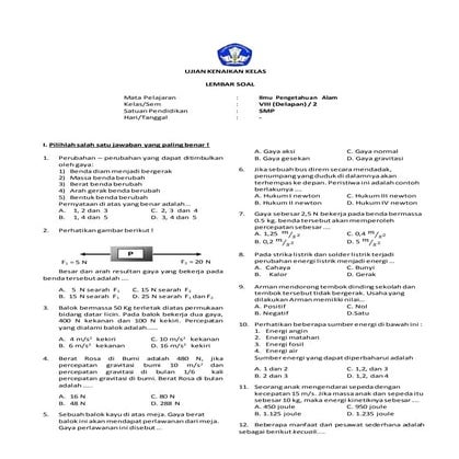 Soal ipa liburan kelas 8 genap | DOCX