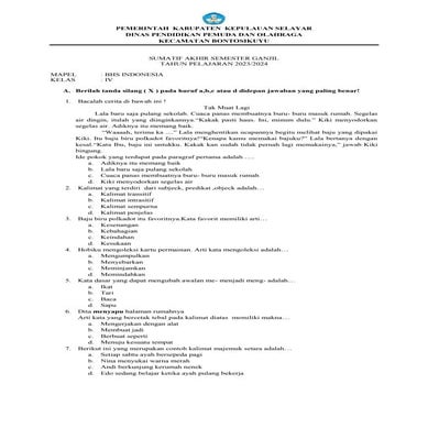 SOAL KELAS empat bahasa indonesia kelas 4 | DOCX