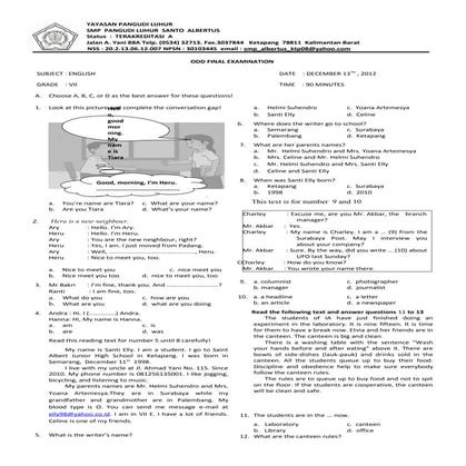 Soal kelas VII semester 1 ( 2012 2013) | PDF