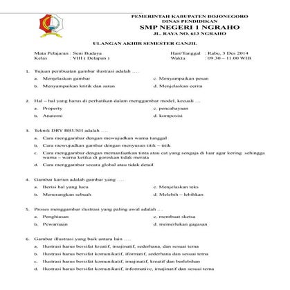 Soal UAS Seni Budaya kelas VIII | RTF