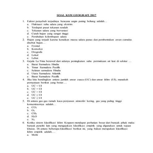 Soal ksm geografi 2017 | PDF