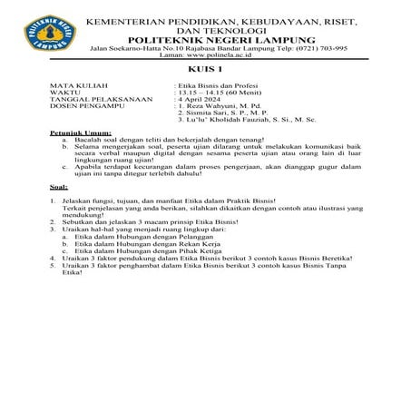 Soal Kuis 1 - Soal Kuis 1 - Reza Wahyuni, M. Pd..pdf