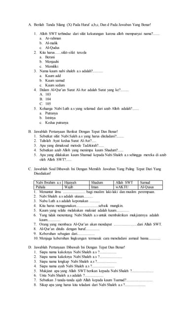 Uts pai kelas ii sd | PDF