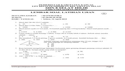 Soal try out UN Matematika SD Muh. Banjaran Tahun 2012 paket | PDF