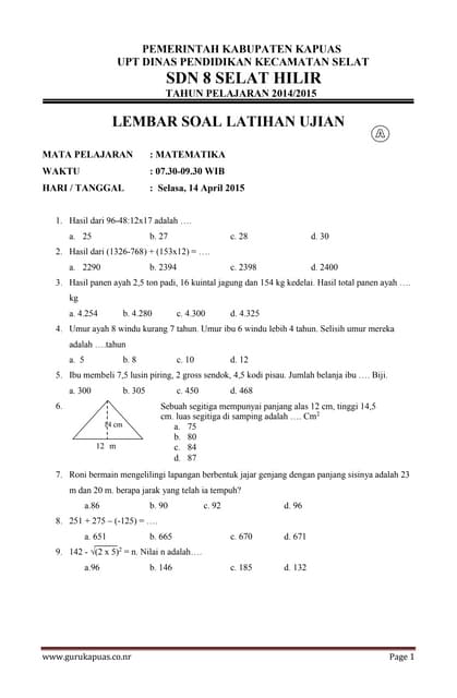 Soal latihan matematika kelas 6 | DOCX