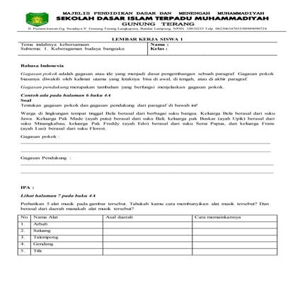 Soal LATIHAN tema 4A INDAHNYA KEBERSAMAAN | PDF