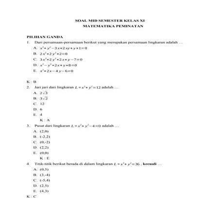 contoh soal ujian matematika peminatan kelas xi | PDF