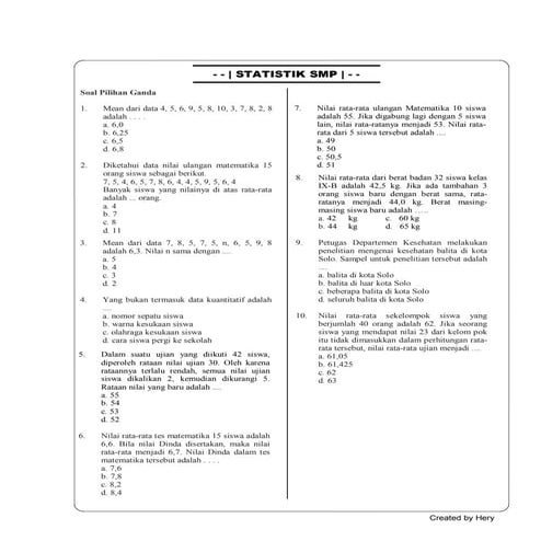 Soal matematika smp statistik heryadi | PDF