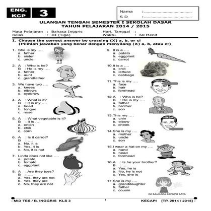 Soal mid kls iii 2014 kcp | PDF