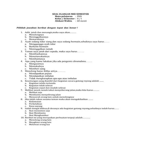 Soal mid pkn | PDF