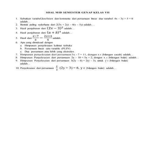 Soal mid semester genap kelas vii | PDF
