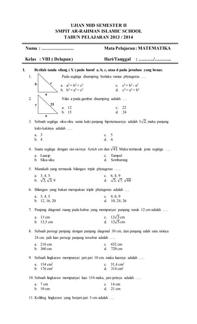Soal uas matematika kelas 2 sd semester 2 dan kunci jawaban | PDF