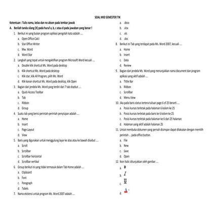 Soal mid semester tik kelas viii | DOC