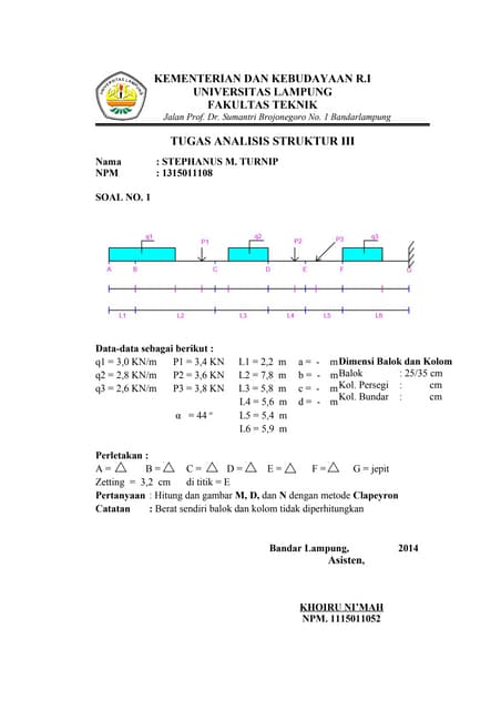 Soal ANSTRUK 3 2014 T.SIPIL UNILA | PDF