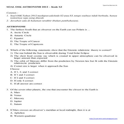 Soal osk astro 2012 | DOCX