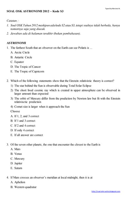 Solusi Soal Olimpiade Astronomi Tingkat Provinsi 2014 | PDF
