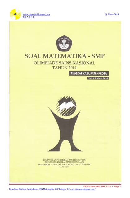 Pembahasan osn matematika smp 2012 pilihan ganda tingkat kabupaten | PDF