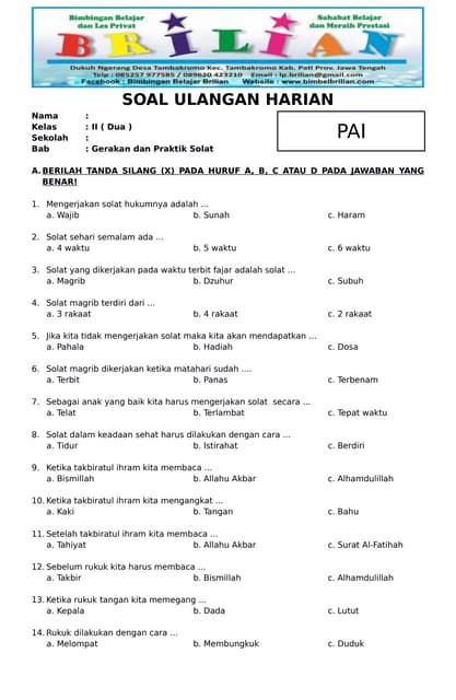 Soal uas pai kelas 2 sd semester 2 dan kunci jawabaan(1) | PDF