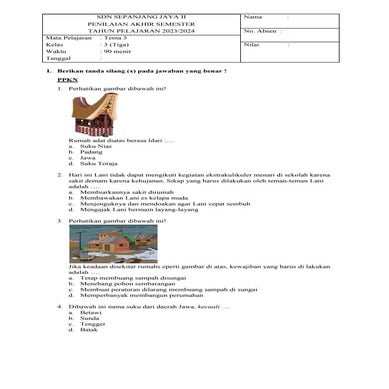 SOAL PAS KELAS 3 TEMA 5 semester 2 tahun ajaran 2023-2024 | DOCX