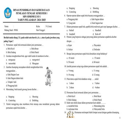 Soal PAS PJOK Kelas 5 2024 dilaksanakan 6 | PPT