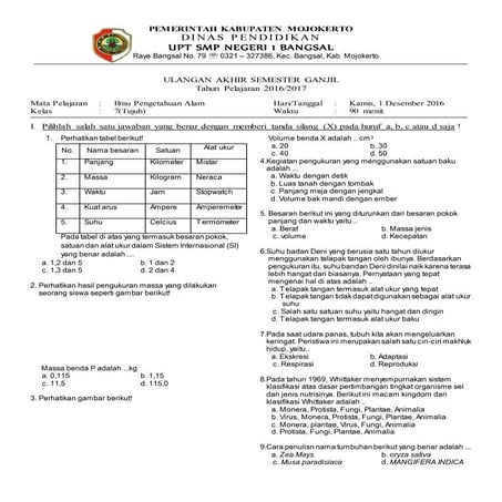 Soal pas smt 1 ipa 7 | DOCX