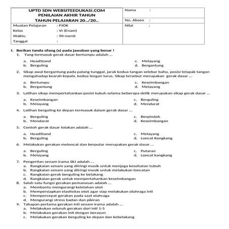 Soal PAT Kelas 6 - PJOK (Websiteedukasi.com).doc