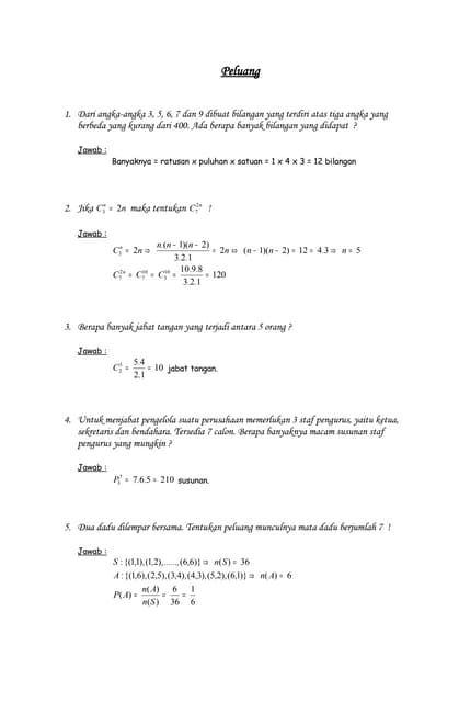 Soal ulangan matematika kls xii peluang | DOCX