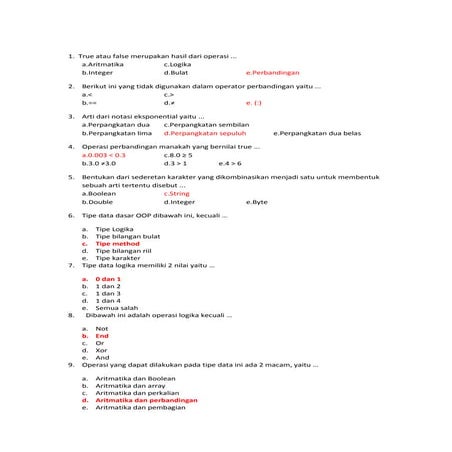 Soal pemrograman berorientas objek 1 | DOC