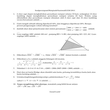 Soal persiapan olimpiade nasional ugm 2011 | DOCX