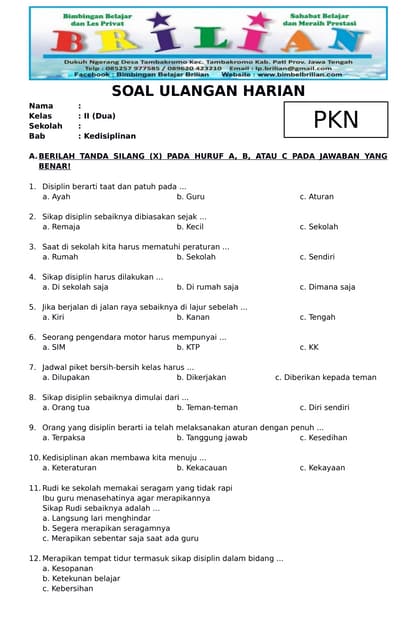 Soal uas pai kelas 2 sd semester 2 dan kunci jawabaan(1) | PDF